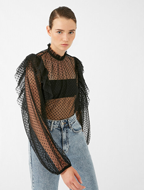 Koton Kadın Balıkçı Yaka Uzun Kollu Tül Bluz