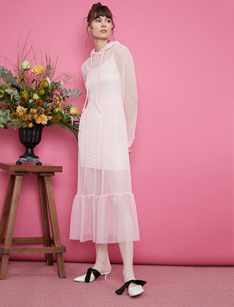 Koton Kadın Kapüşonlu Elbise Tül Maxi