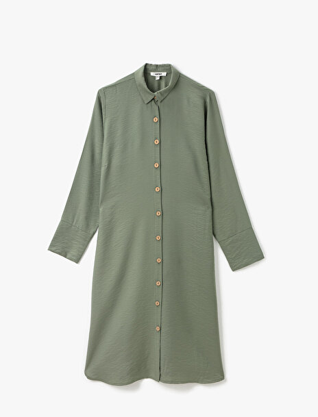 Koton Kadın Gömlek Yaka Düğme Detaylı Uzun Kollu Tunik