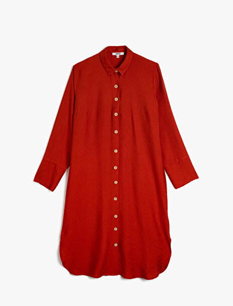 Koton Kadın Gömlek Yaka Düğme Detaylı Uzun Kollu Tunik