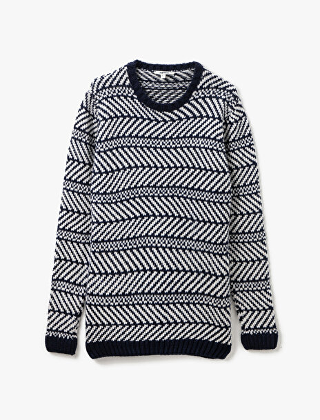 Koton Erkek Bisiklet Yaka Desenli Uzun Kollu Triko Kazak