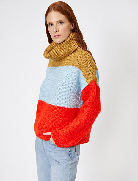 Koton Kadın Renk Bloklu Triko Kazak