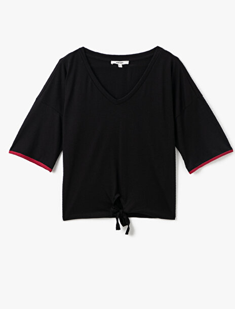 Koton Kadın V Yaka Kısa Kollu Beli Bağlamalı Tişört