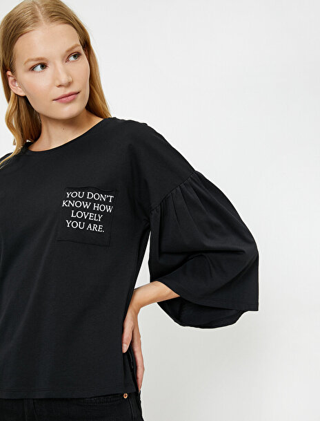 Koton Kadın Kolları Volanlı T-Shirt