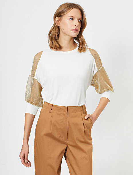 Koton Kadın Kolları Tül Detaylı Sweatshirt