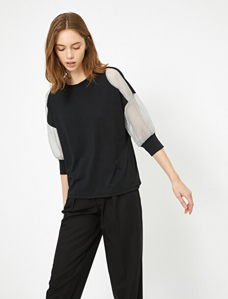 Koton Kadın Kolları Tül Detaylı Sweatshirt