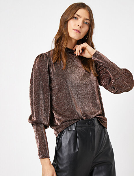 Koton Kadın Parlak Sim Kumaşlı Uzun Kollu Tişört