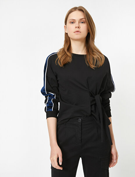 Koton Kadın Bisiklet Yaka Uzun Kollu Beli Bağlamalı Çizgili Sweatshirt Koton Kadın Bisiklet Yaka Uzun Kollu Beli Bağlamalı Çizgili Sweatshirt