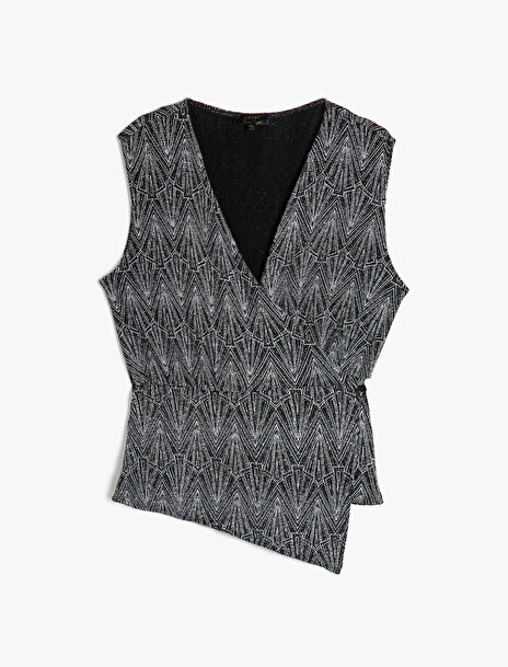 Koton Kadın Kolsuz Simli Geometrik Baskılı Bluz