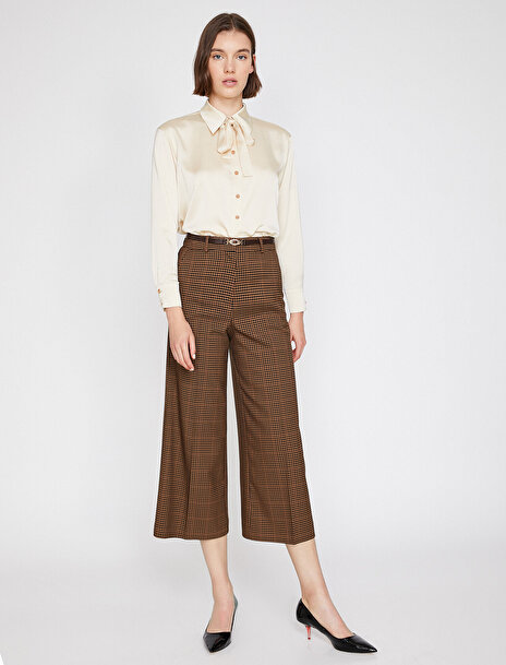 Koton Kadın Ekoseli Geniş Paça Pantolon