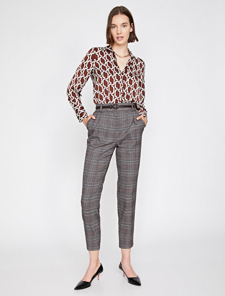 Koton Kadın Ekoseli Havuç Kesim Pantolon