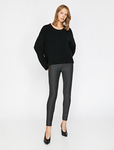 Koton Kadın Gümüş Çizgi Detaylı Tayt