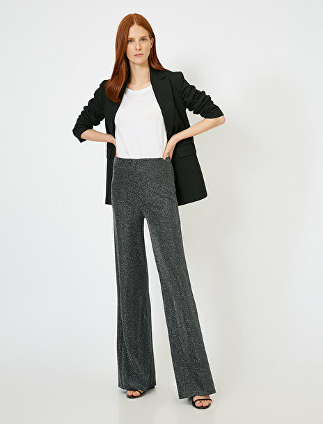 Koton Kadın Simli Beli Lastikli Geniş Uzun Paça Pantolon Koton Kadın Simli Beli Lastikli Geniş Uzun Paça Pantolon