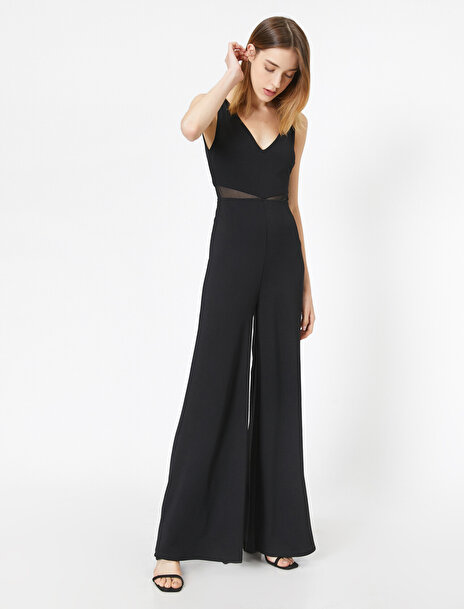 Koton Kadın V Yaka Kolsuz Geniş Paça Tulum Koton Kadın V Yaka Kolsuz Geniş Paça Tulum