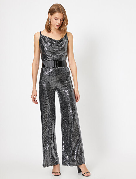 Koton Kadın Pullu Bel Lastikli Geniş Paça Pantolon