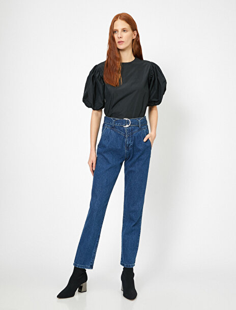 Koton Kadın Mom Jean - Yüksek Bel Rahat Kesim Dar Paça Pantolon