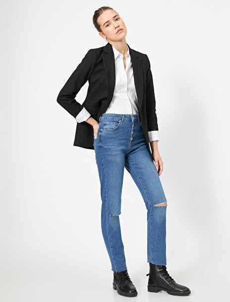 Koton Ole Genç Kız Eve Slim Jean - Yüksek Bel Normal Kesim Hafif Düz Paça Pantolon