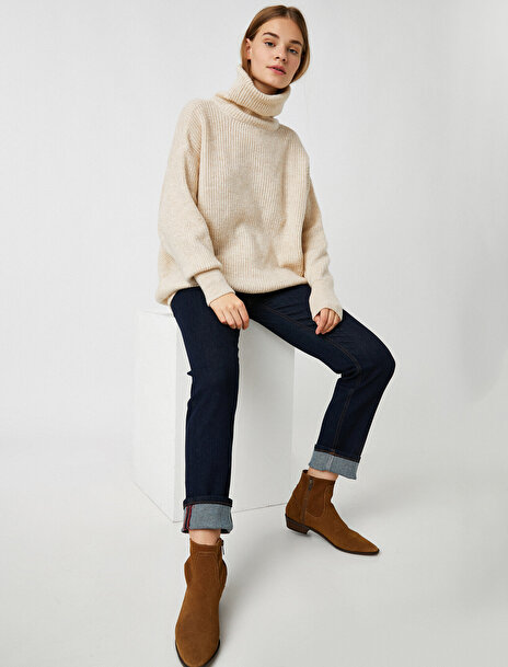 Koton Kadın Eve Slim Jean - Yüksek Bel Normal Kesim Hafif Düz Paça Pantolon