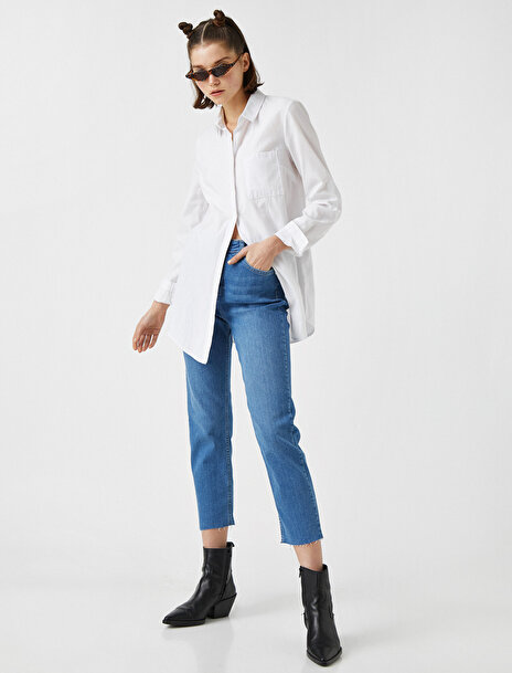 Koton Kadın Eve Slim Jean - Yüksek Bel Normal Kesim Hafif Düz Paça Pantolon