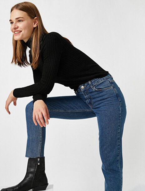 Koton Ole Genç Kız Mom Jean - Yüksek Bel Rahat Kesim Dar Paça Pantolon