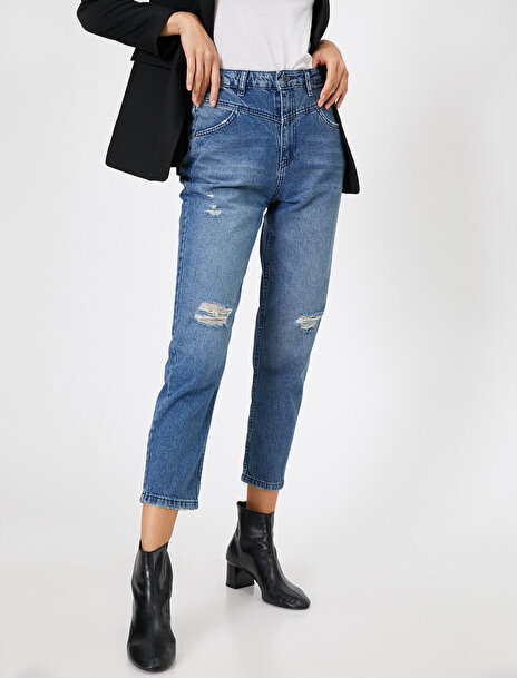 Koton Kadın Mom Jean - Yüksek Bel Rahat Kesim Dar Paça Pantolon