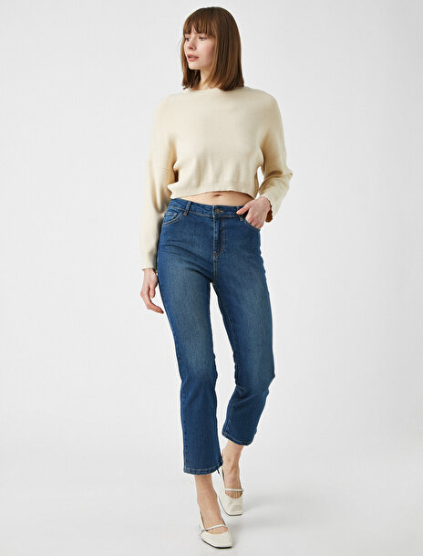 Koton Kadın Eve Slim Jean - Yüksek Bel Normal Kesim Hafif Düz Paça Pantolon