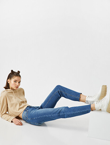 Koton Ole Genç Kız Eve Slim Jean - Yüksek Bel Normal Kesim Hafif Düz Paça Pantolon