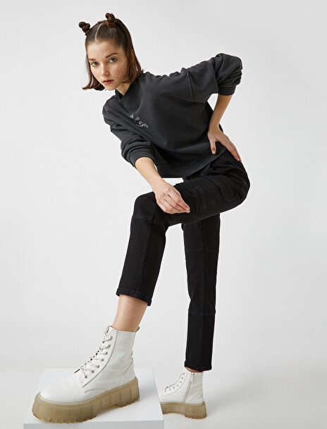 Koton Ole Genç Kız Cargo Jean - Yüksek Bel Rahat Kesim Kargo Cep Detaylı Pantolon