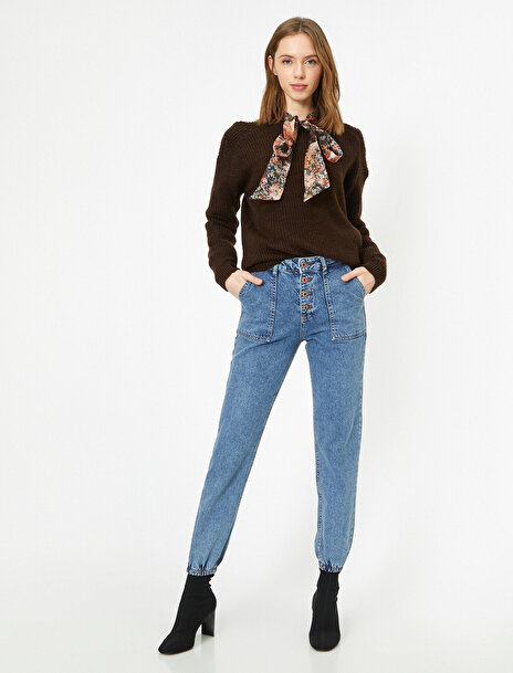 Koton Ole Genç Kız Mom Jean - Yüksek Bel Rahat Kesim Dar Paça Pantolon