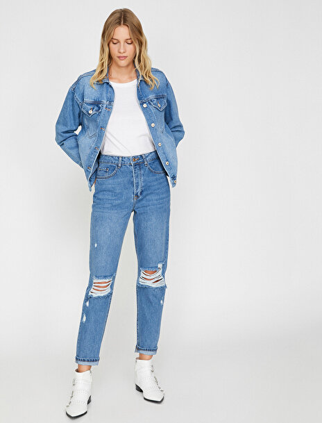 Koton Kadın Mom Jean - Yüksek Bel Rahat Kesim Dar Paça Pantolon