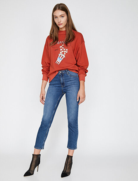 Koton Ole Genç Kız Eve Slim Jean - Yüksek Bel Normal Kesim Hafif Düz Paça Pantolon