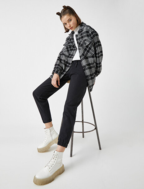 Koton Kadın Jogger Jean - Yüksek Bel Rahat Kesim Paçası Lastikli Pantolon