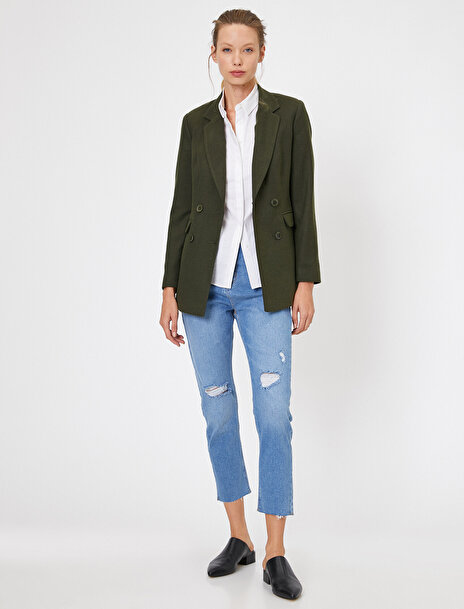 Koton Kadın Eve Slim Jean - Yüksek Bel Normal Kesim Hafif Düz Paça Pantolon