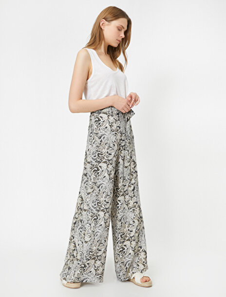 Koton Kadın Beli Bağlamalı Desenli Pantolon