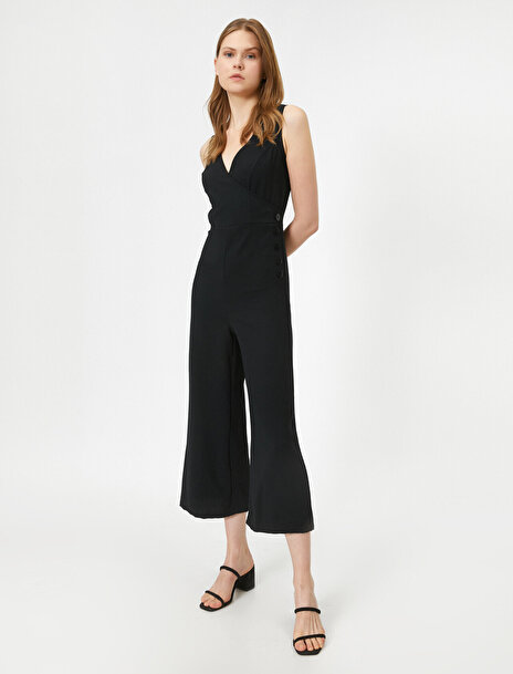 Koton Kadın V Yaka Kolsuz Düğme Detaylı Tulum