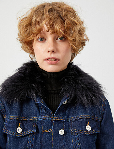 Koton Ole Genç Kız Yakası Kürklü Jean Ceket