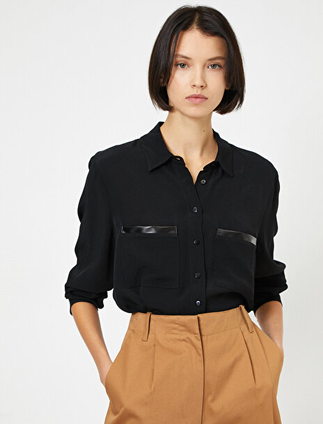 Koton Kadın Deri Detaylı Gömlek