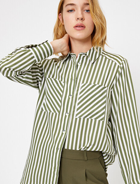 Koton Kadın Çizgi Detaylı Gömlek
