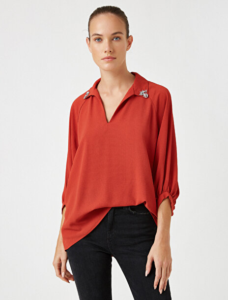 Koton Kadın Yaka Detaylı Krep Bluz