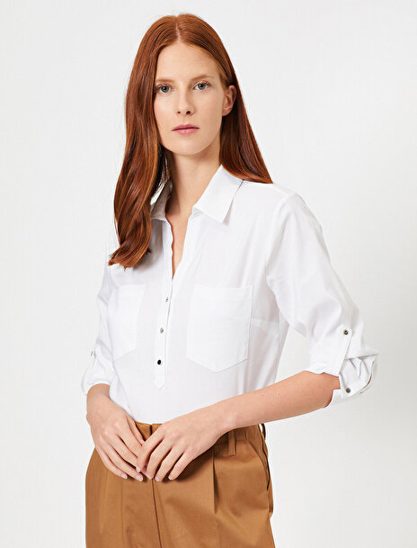 Koton Kadın Cep Detaylı Uzun Kollu Dokulu Bluz