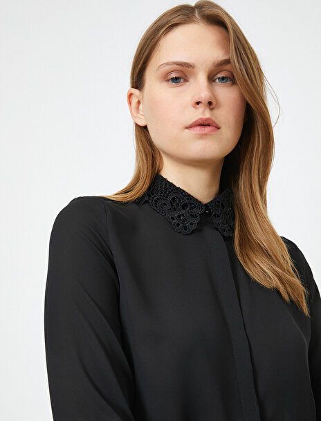 Koton Kadın Yaka Detaylı Uzun Kolu Dantel Detaylı Gömlek