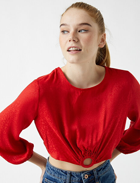 Koton Kadın Bisiklet Yaka Uzun Kollu Halka Detaylı Bluz