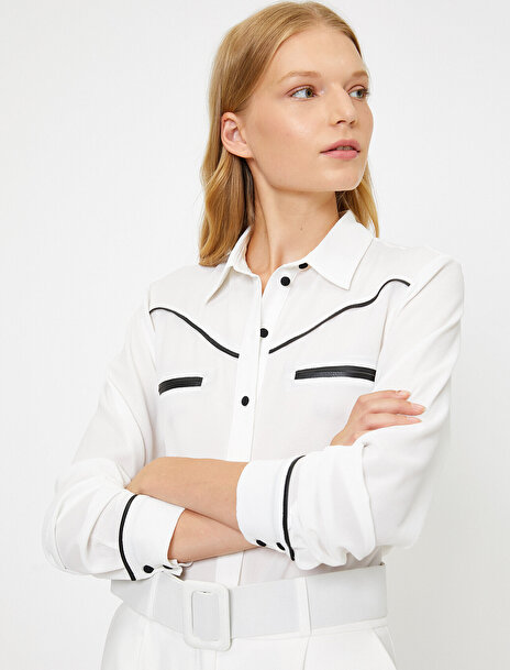 Koton Kadın Deri Detaylı Gömlek