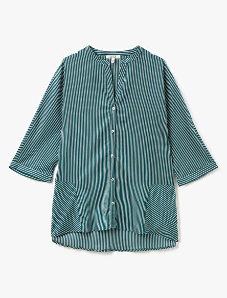 Koton Kadın Çizgili Oversize Mandarin Neck Gömlek Koton Kadın Çizgili Oversize Mandarin Neck Gömlek