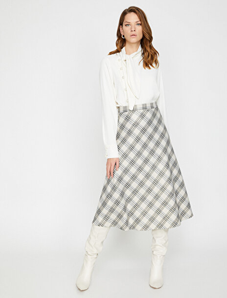 Koton Kadın Ekose Kloş Etek