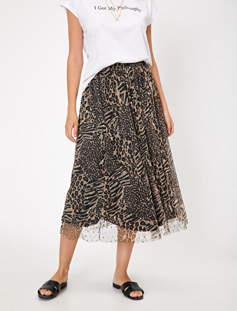 Koton Kadın Leopar Desenli Etek