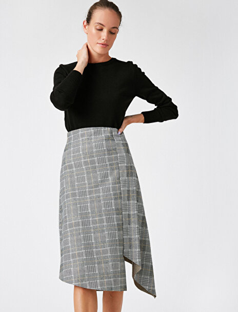 Koton Kadın Ekoseli Yüksek Bel Midi Etek