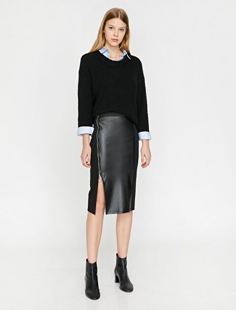Koton Kadın Deri Görünümlü Etek