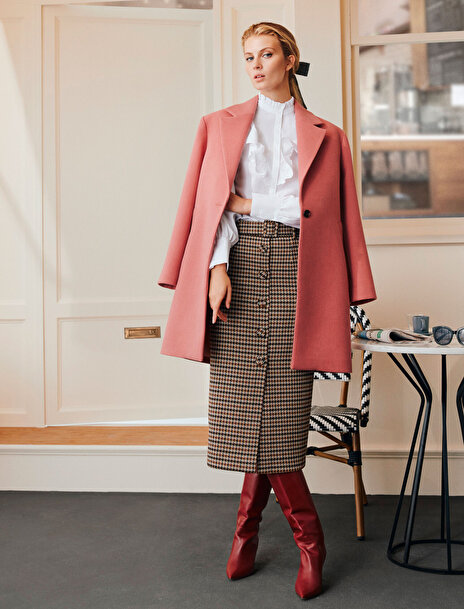 Koton Kadın Dügme Detayli Kemerli Kareli Midi Etek Koton Kadın Dügme Detayli Kemerli Kareli Midi Etek