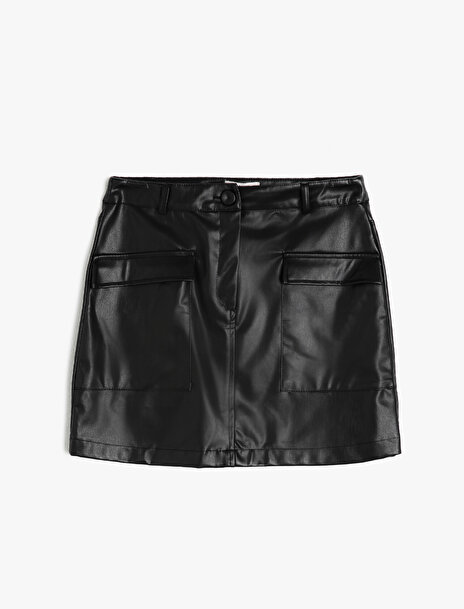 Koton Kadın Cepli Suni Deri Mini Etek